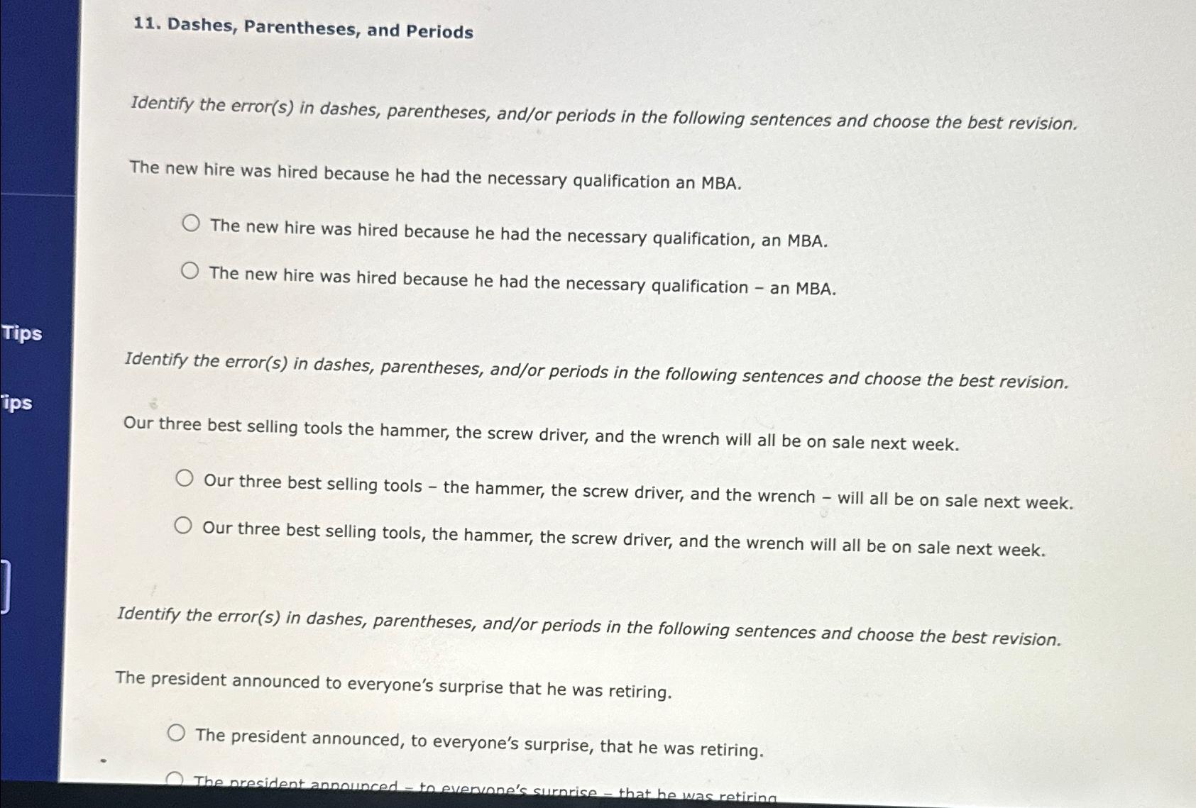 Solved Dashes, Parentheses, and PeriodsIdentify the error(s) | Chegg.com