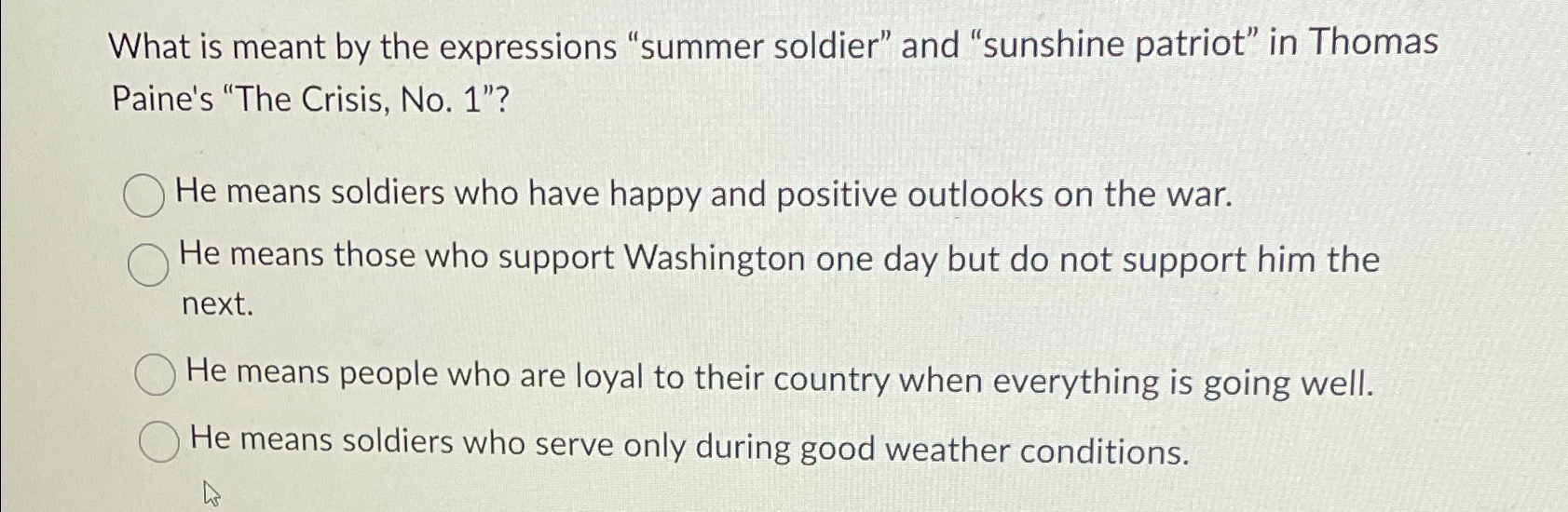 Solved What is meant by the expressions "summer soldier" and | Chegg.com