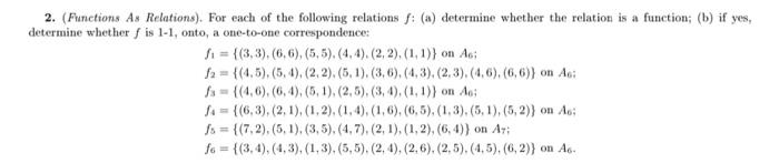 Solved 2. (Functions As Relations). For each of the | Chegg.com