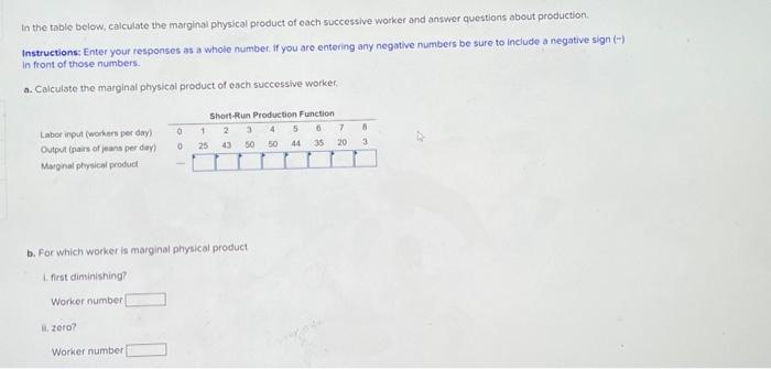 Solved In the table below, calculate the marginal physical | Chegg.com