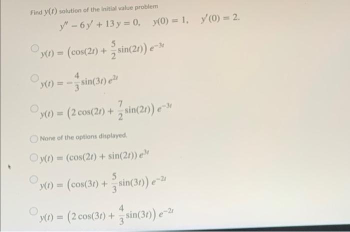 Solved Find y(t) solution of the initial value problem y" - | Chegg.com