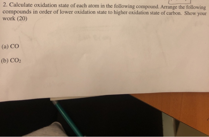 Solved 2. Calculate oxidation state of each atom in the | Chegg.com