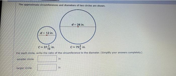Solved The approximate circumferences and diameters of two | Chegg.com