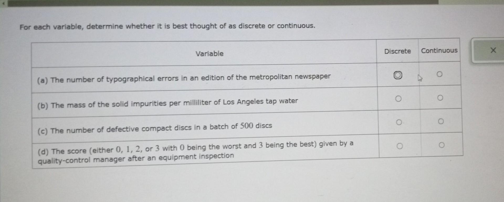 Solved For each variable, determine whether it is best | Chegg.com