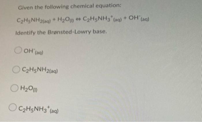 Solved Given the following chemical equation: + OH(aq) | Chegg.com