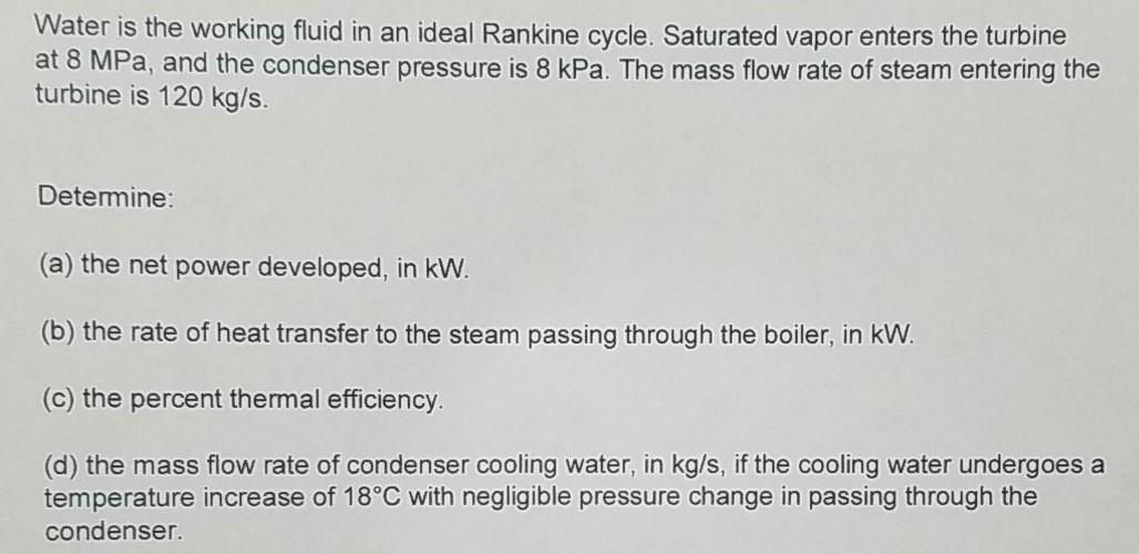 Solved Water is the working fluid in an ideal Rankine cycle. | Chegg.com