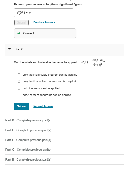 Solved Part CCan the initial- ﻿and final-value theorems be | Chegg.com