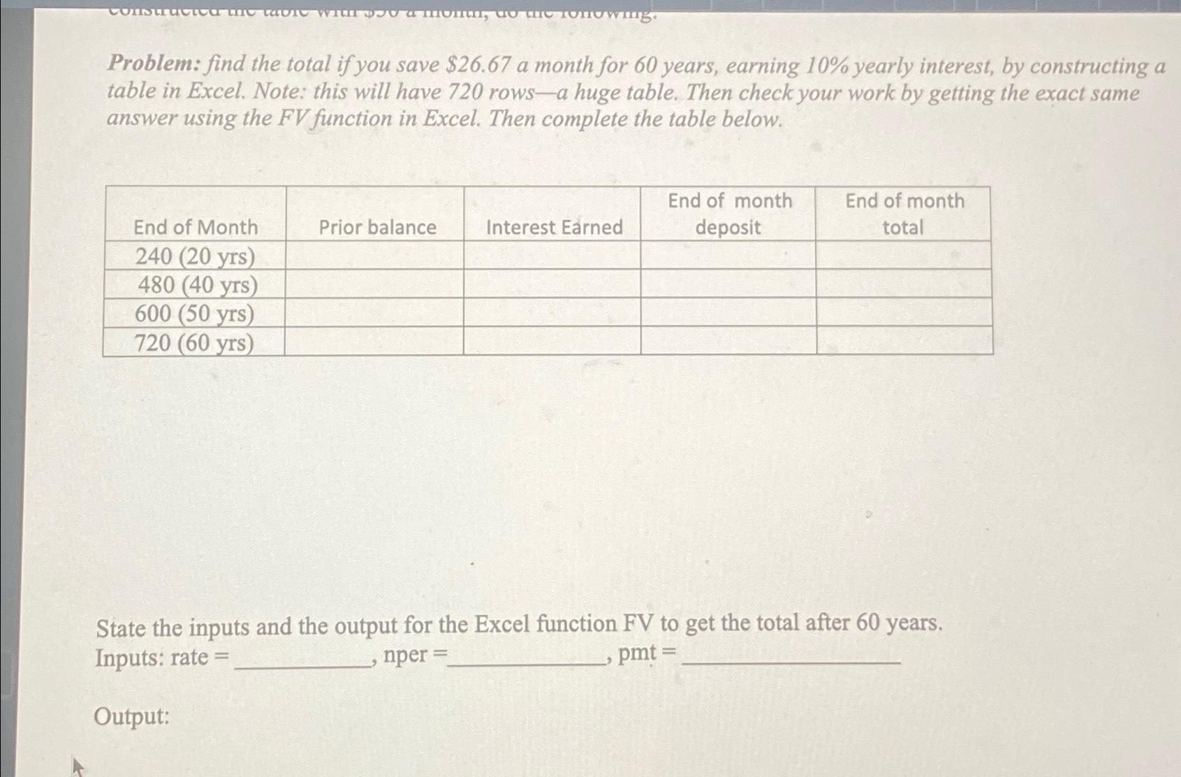 Solved Problem: find the total if you save $26.67 ﻿a month | Chegg.com
