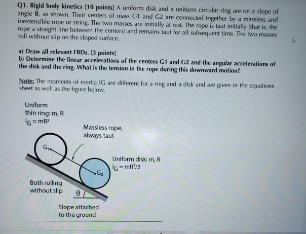 Solved Q1. Rigid body kinetics (10 points) A uniform disk | Chegg.com
