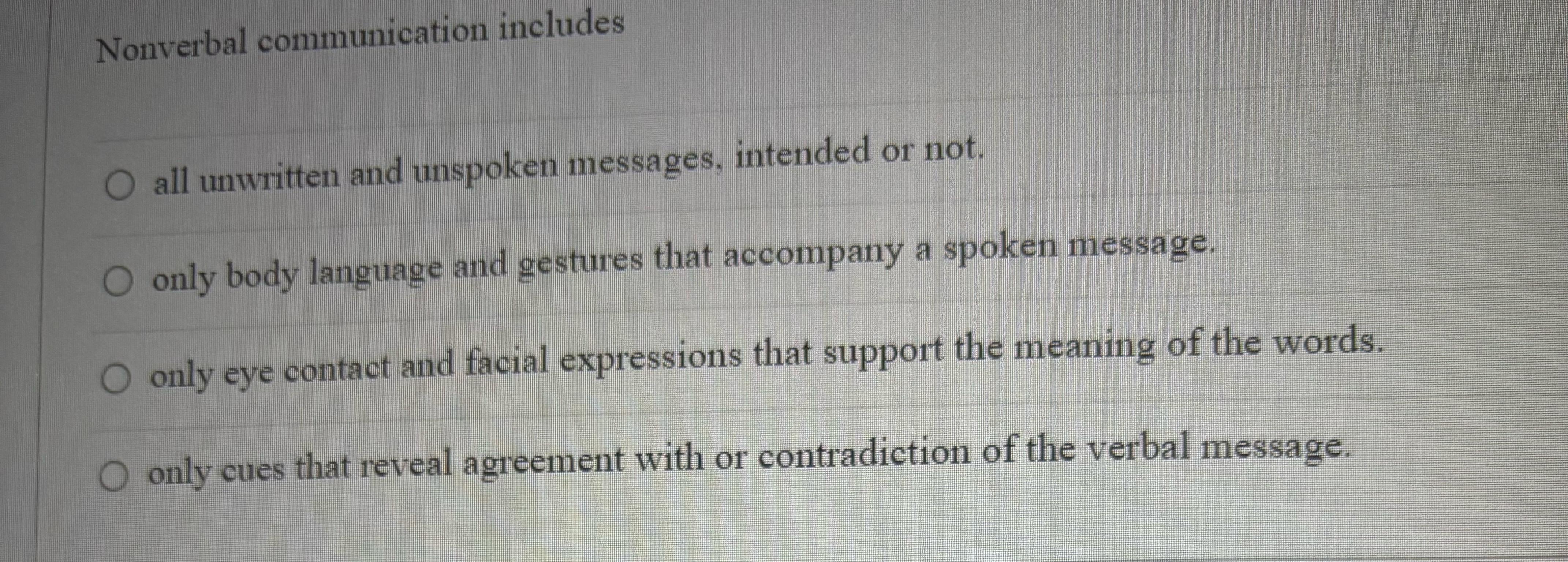Solved Nonverbal communication includesall unwritten and | Chegg.com