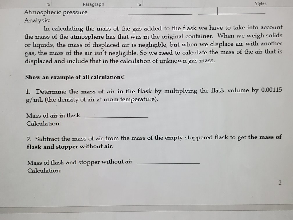 Solved Styles Lab 2: Molar Mass of Gases Experimentally | Chegg.com