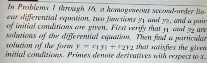 Solved In Problems 1 through 16, a homogeneous second-order | Chegg.com