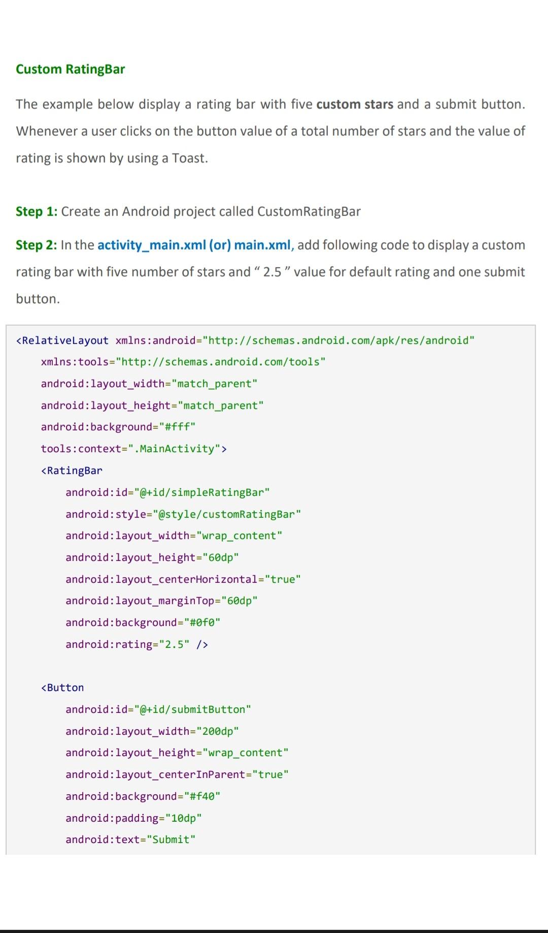Solved Custom RatingBar The example below display a rating | Chegg.com Solved Custom RatingBar The example below display a rating | Chegg.com