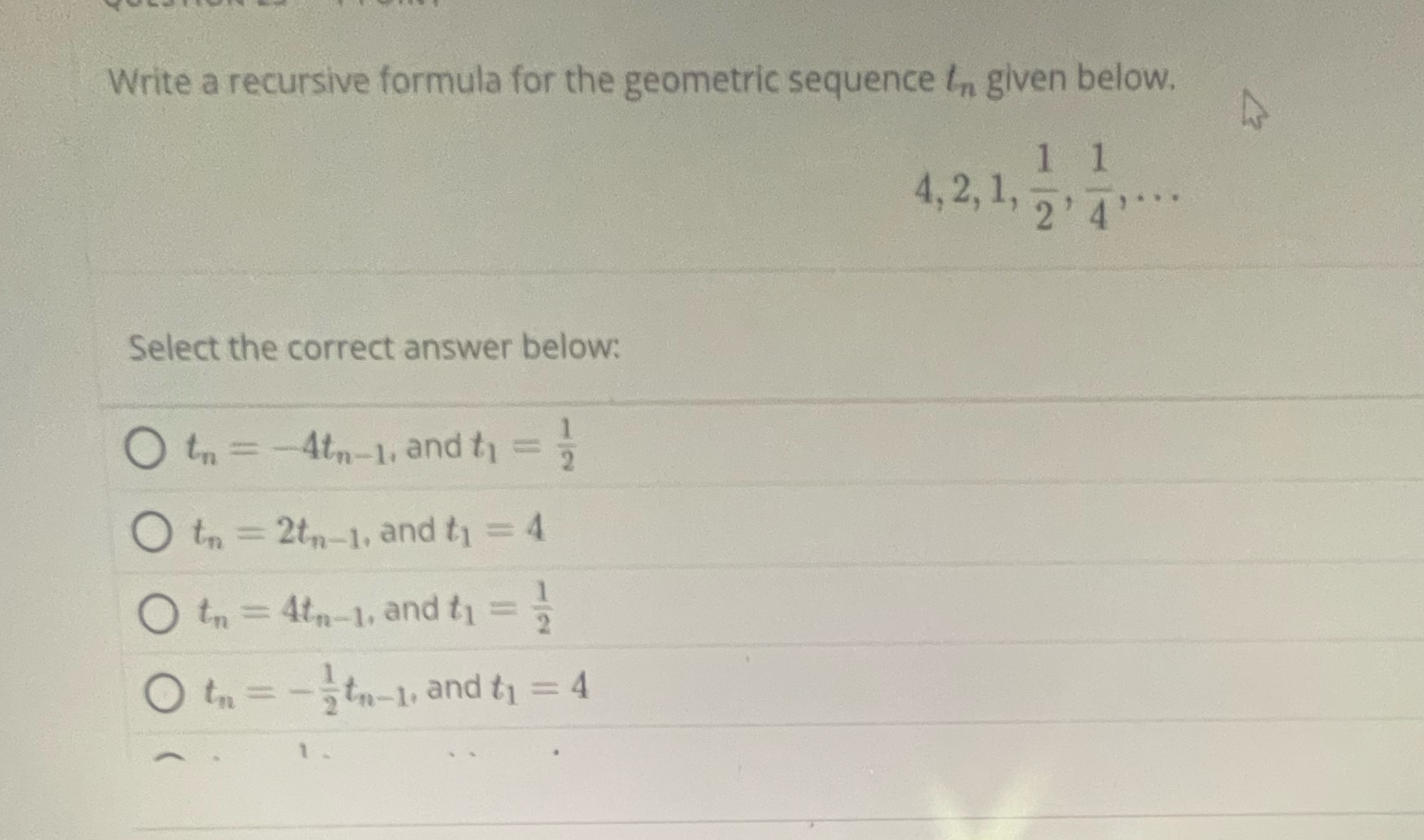 Solved Write a recursive formula for the geometric sequence | Chegg.com