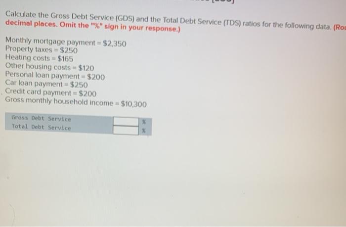Solved Calculate the Gross Debt Service (GDS) and the Total | Chegg.com