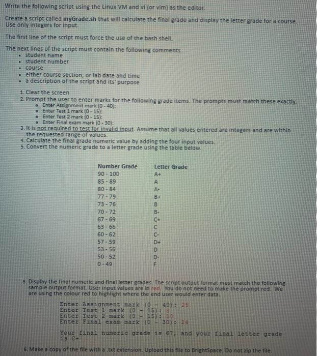 Solved Write the following script using the Linux VM and vi | Chegg.com
