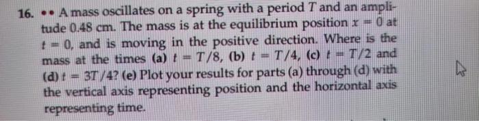 [Solved]: 16. A mass oscillates on a spring with a period T