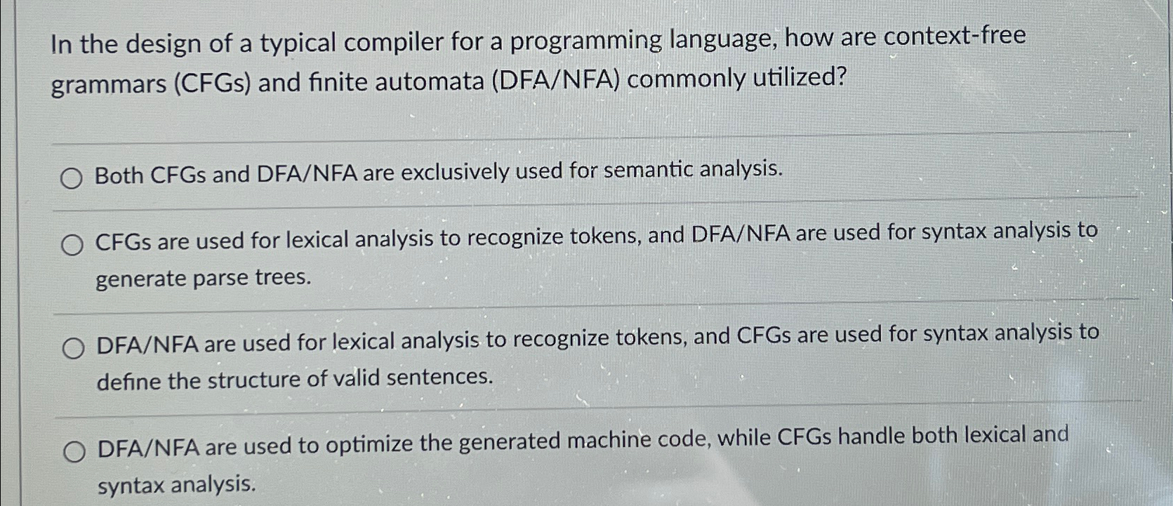 Solved In the design of a typical compiler for a programming | Chegg.com