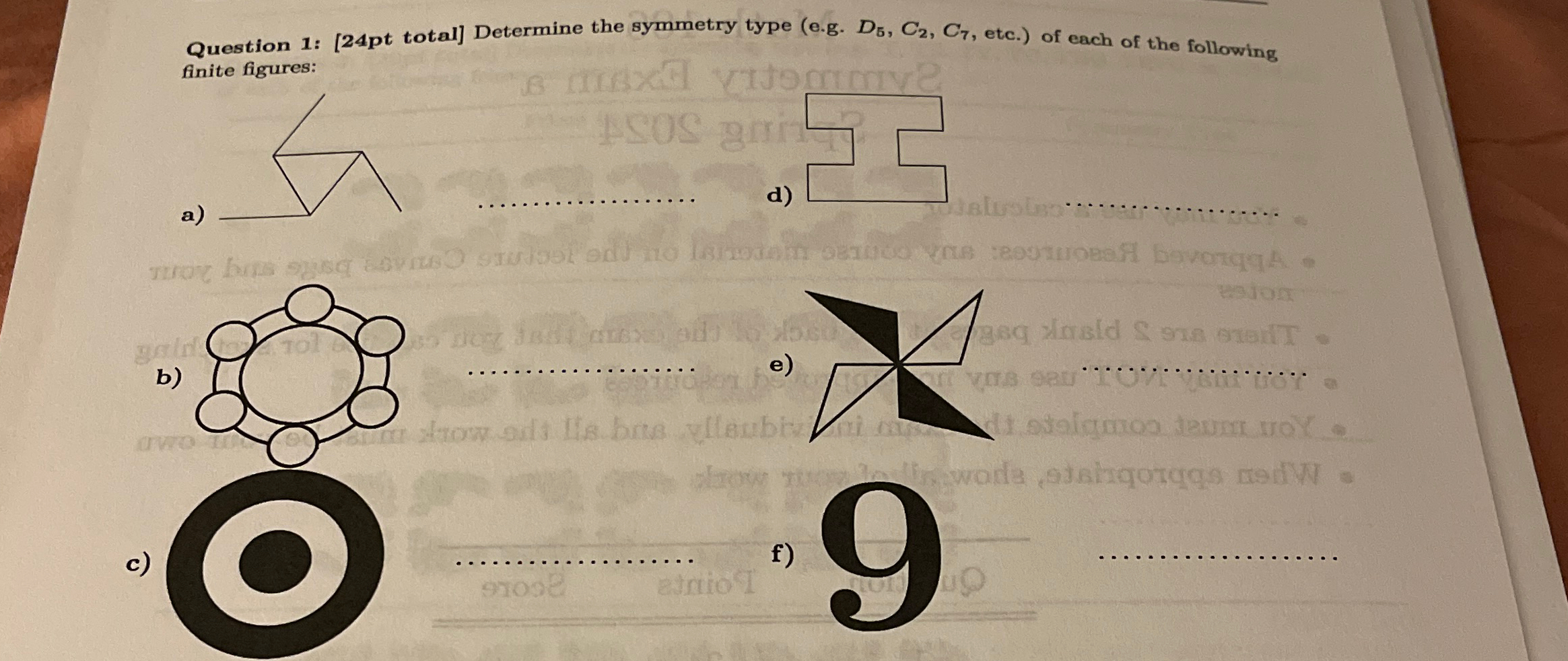 Solved Question 1: [24pt total] ﻿Determine the symmetry type | Chegg.com