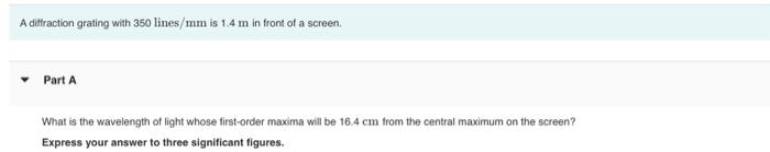 Solved A diffraction grating with 350 lines /mm is 1.4 m in | Chegg.com