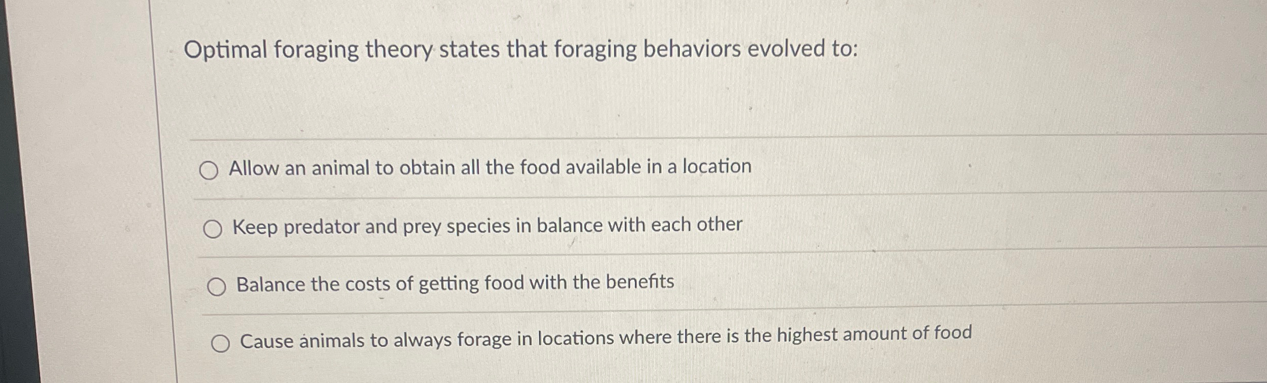 Solved Optimal foraging theory states that foraging | Chegg.com
