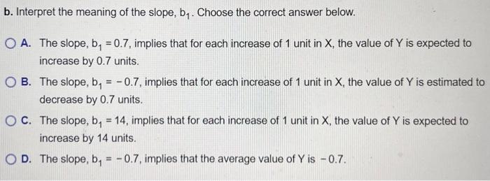 Solved b. Interpret the meaning of the slope, b1. Choose the | Chegg.com