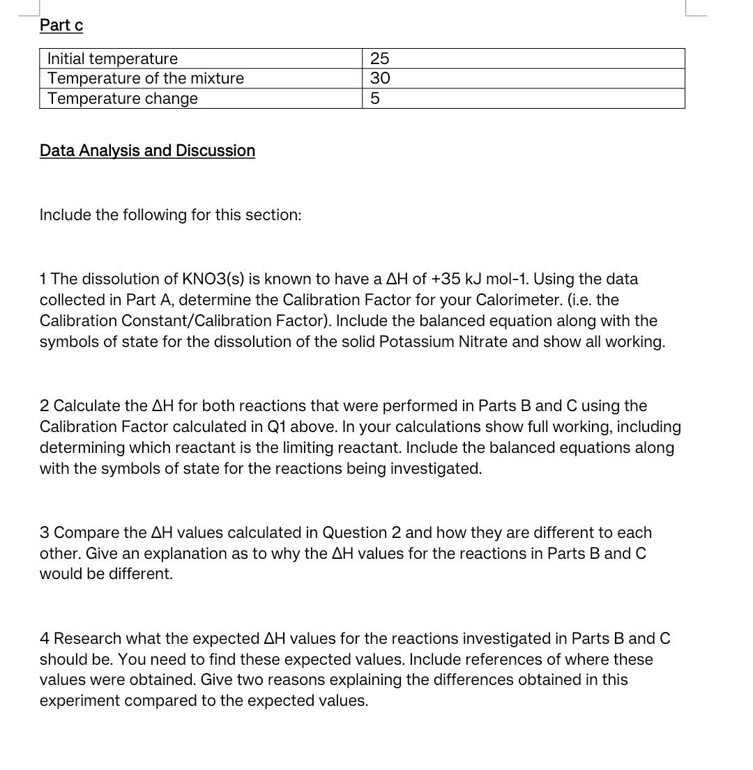 Procedure PART A: CALIBRATION OF A CALORIMETER 1 | Chegg.com