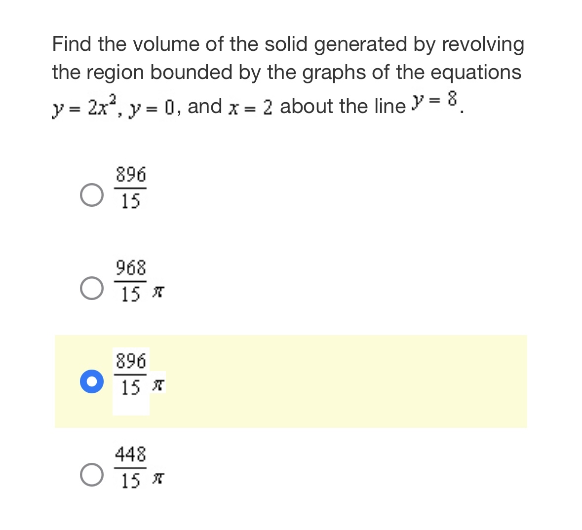 Solved Find the volume of the solid generated by revolving | Chegg.com