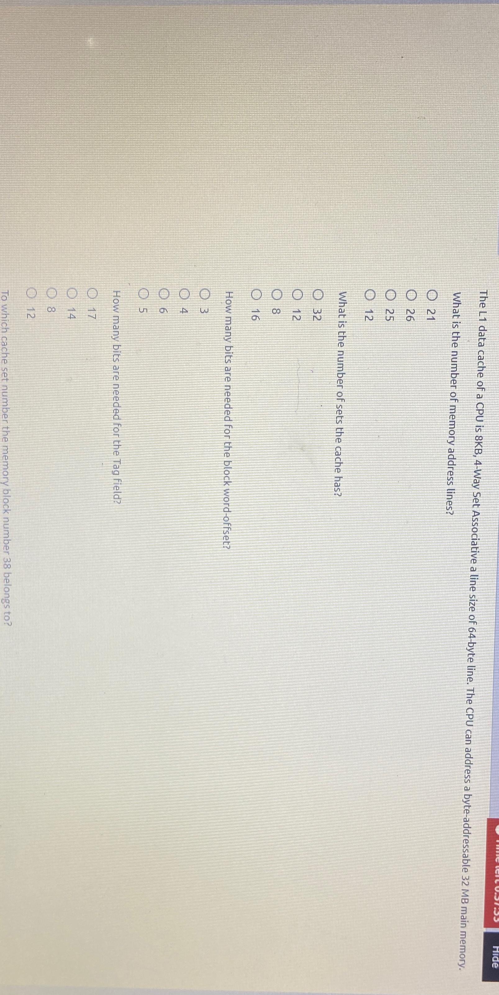 Solved The L1 ﻿data cache of a CPU is 8KB, 4-Way Set | Chegg.com