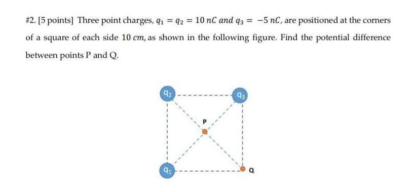 Solved \#2. [5 points] Three point charges, q1=q2=10nC and | Chegg.com