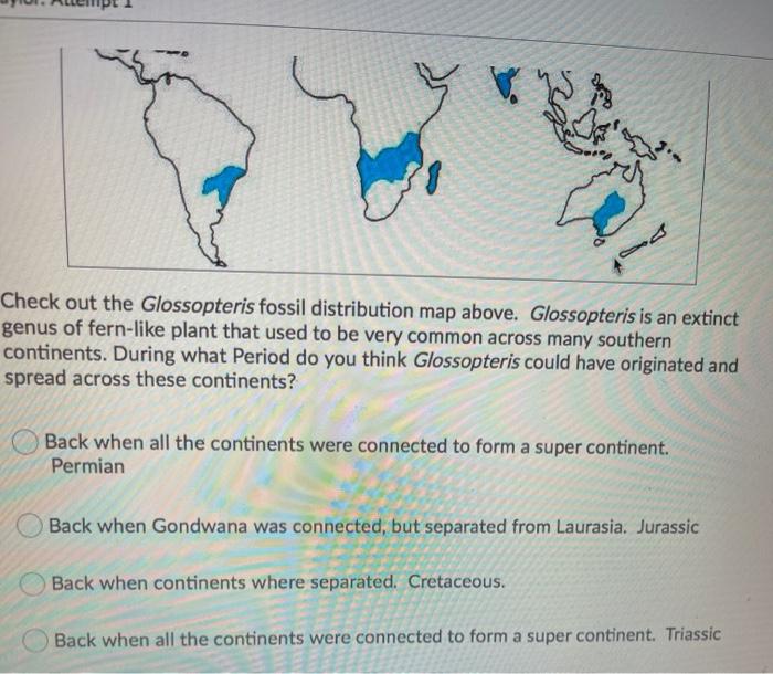 Solved Check out the Glossopteris fossil distribution map | Chegg.com
