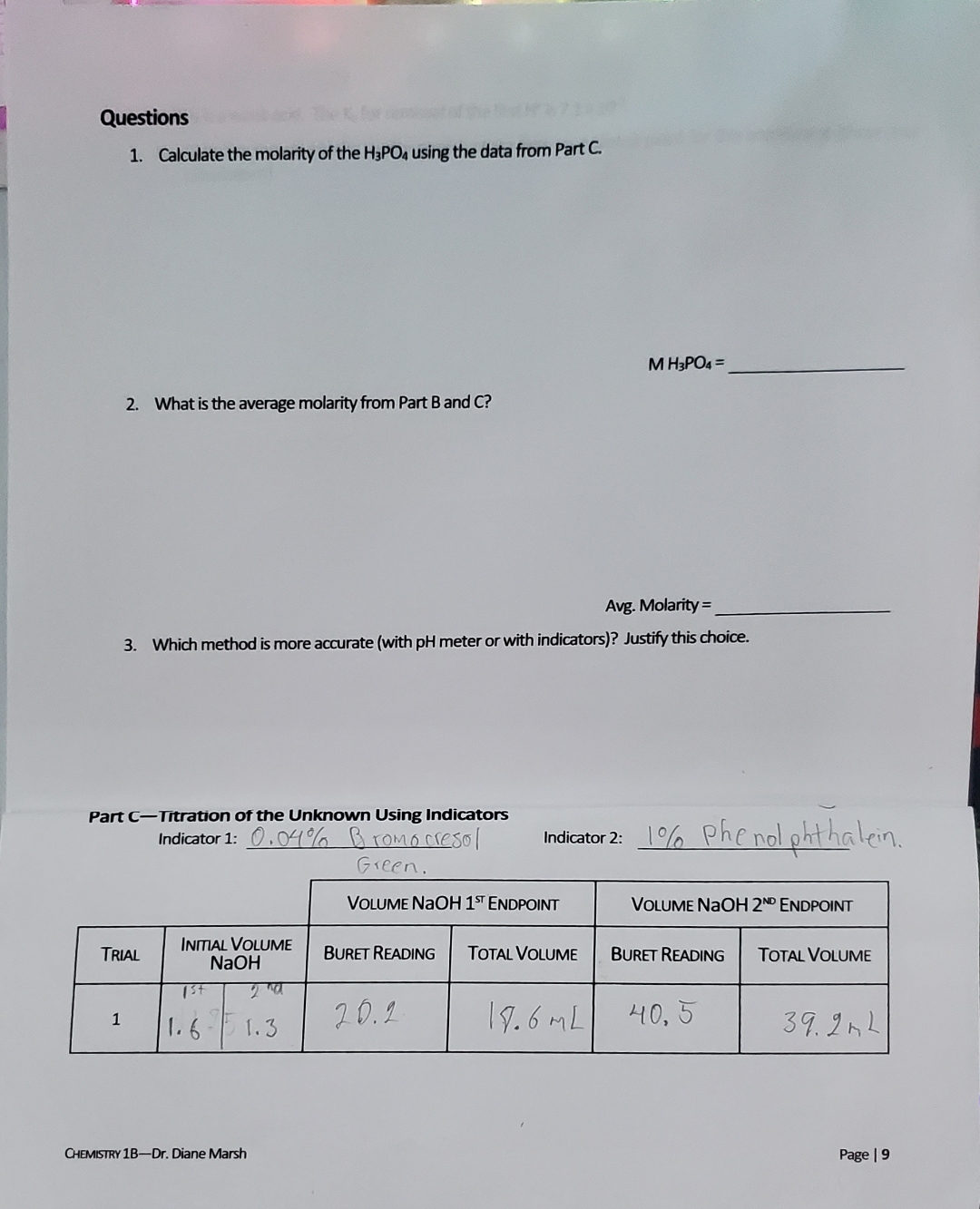 Solved QuestionsCalculate the molarity of the H3PO4 ﻿using | Chegg.com
