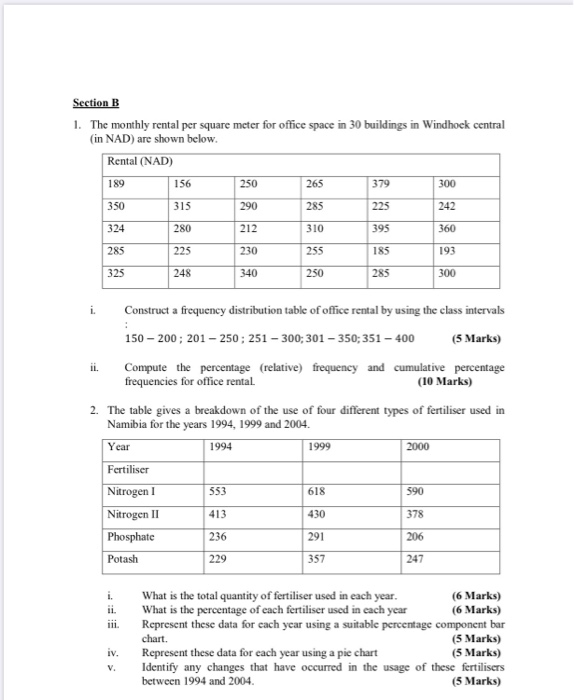 Solved Section B 1. The monthly rental per square meter for | Chegg.com