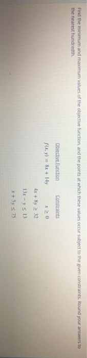 Solved Find the minimum and maximum values of the objective | Chegg.com