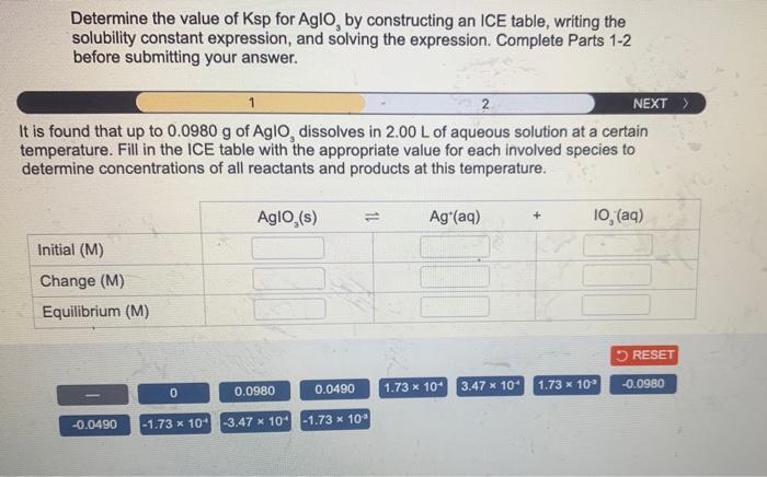 Solved Determine the value of Kspfor AglO3 by constructing | Chegg.com