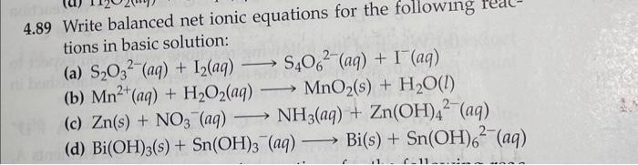 Solved 9 Write balanced net ionic equations for the tions in | Chegg.com