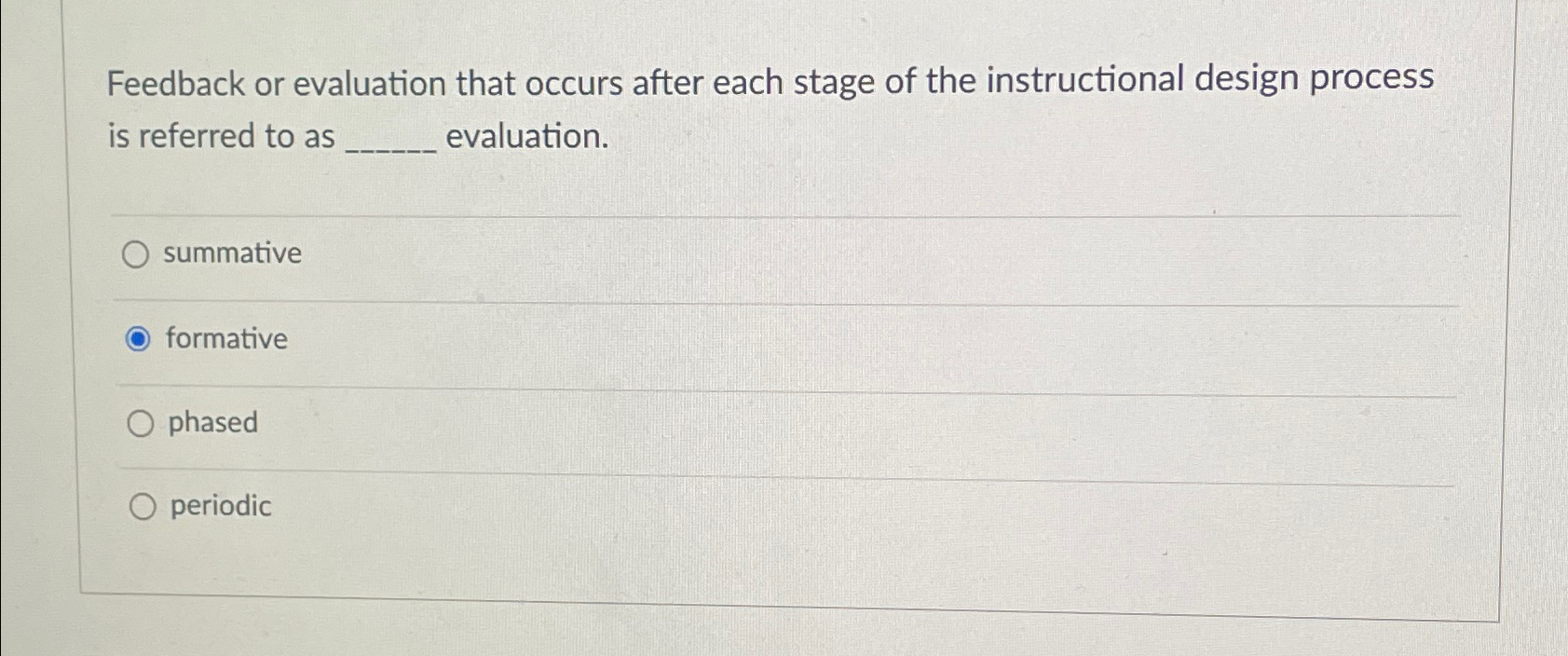 Solved Feedback or evaluation that occurs after each stage | Chegg.com