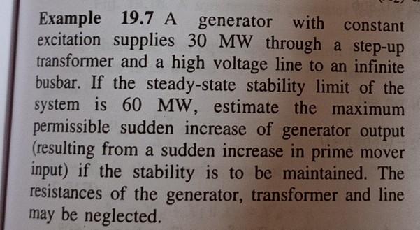 Solved Example 19.7 A generator with constant excitation | Chegg.com