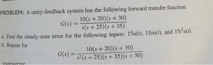 Solved PROBLEM: A unity-feedback system has the following | Chegg.com