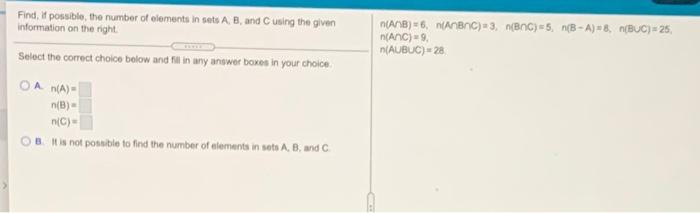 Solved Find, if possible, the number of elements in sets A, | Chegg.com