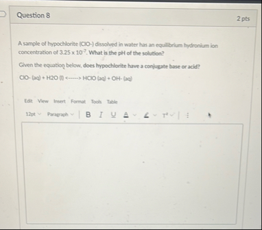 Solved Question 82 ﻿ptsA sample of hypochlorite ( ﻿ClO -) | Chegg.com