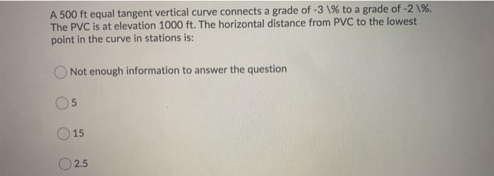 Solved A 500 ft equal tangent vertical curve connects a | Chegg.com