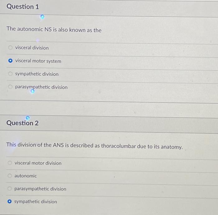 Solved The autonomic NS is also known as the visceral | Chegg.com