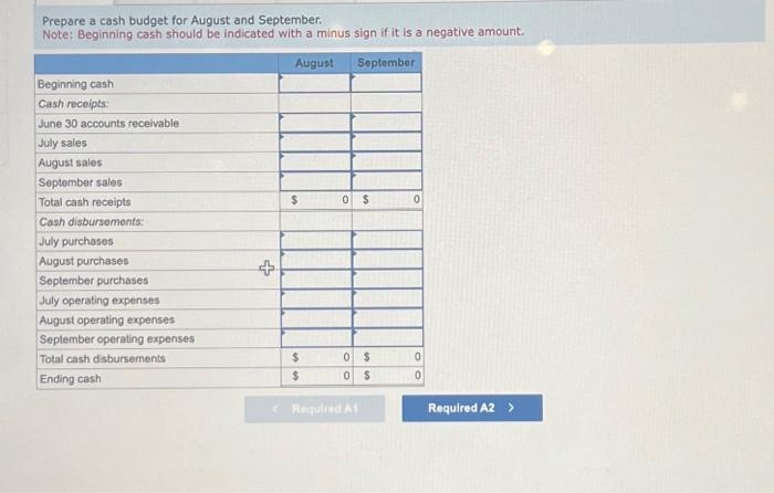 Solved Prepare a cash budget for August and September. Note: | Chegg.com
