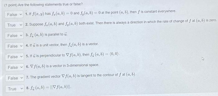 Solved (1 point) Are the following statements true or false? | Chegg.com