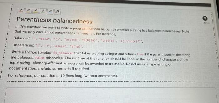 Solved Mais Parenthesis balancedness In this question we | Chegg.com