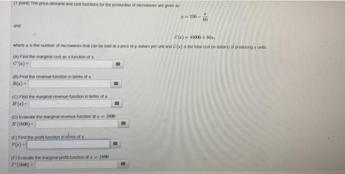Solved e pointThe price-demand and cost functions for the | Chegg.com
