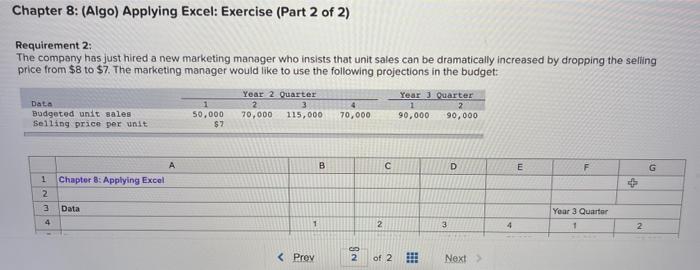 Solved Chapter 8: (Algo) Applying Excel: Exercise (Part 2 of | Chegg.com