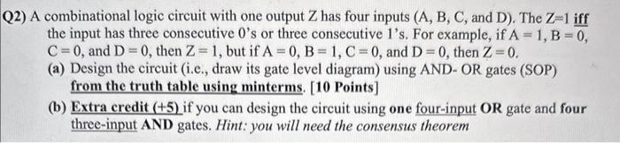 2) A combinational logic circuit with one output Z | Chegg.com