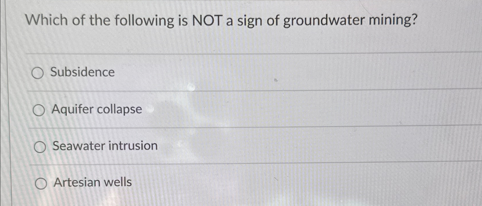 Solved Which of the following is NOT a sign of groundwater | Chegg.com